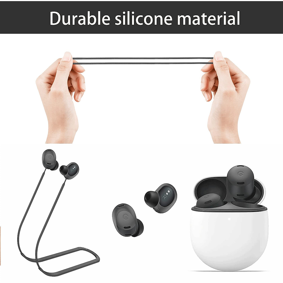 ULITIQ Compatible with Google Pixel Buds Pro Strap, Sports Silicone Pixel Buds Pro Earbuds Lanyard, Anti Lost Straps Accessories, Anti-Lost Neck Rope Cord Soft, Running Holder Connector, (Black)