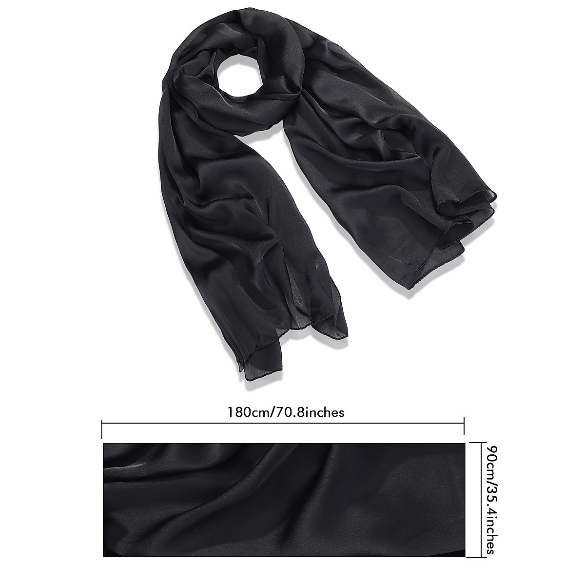 WILLBOND Womens Shawl Chiffon Bridal Evening Soft Wrap Scarf, Chiffon Scarf Ribbon Scarf Satin Scarf for Evening Dresses(L,Black 2)