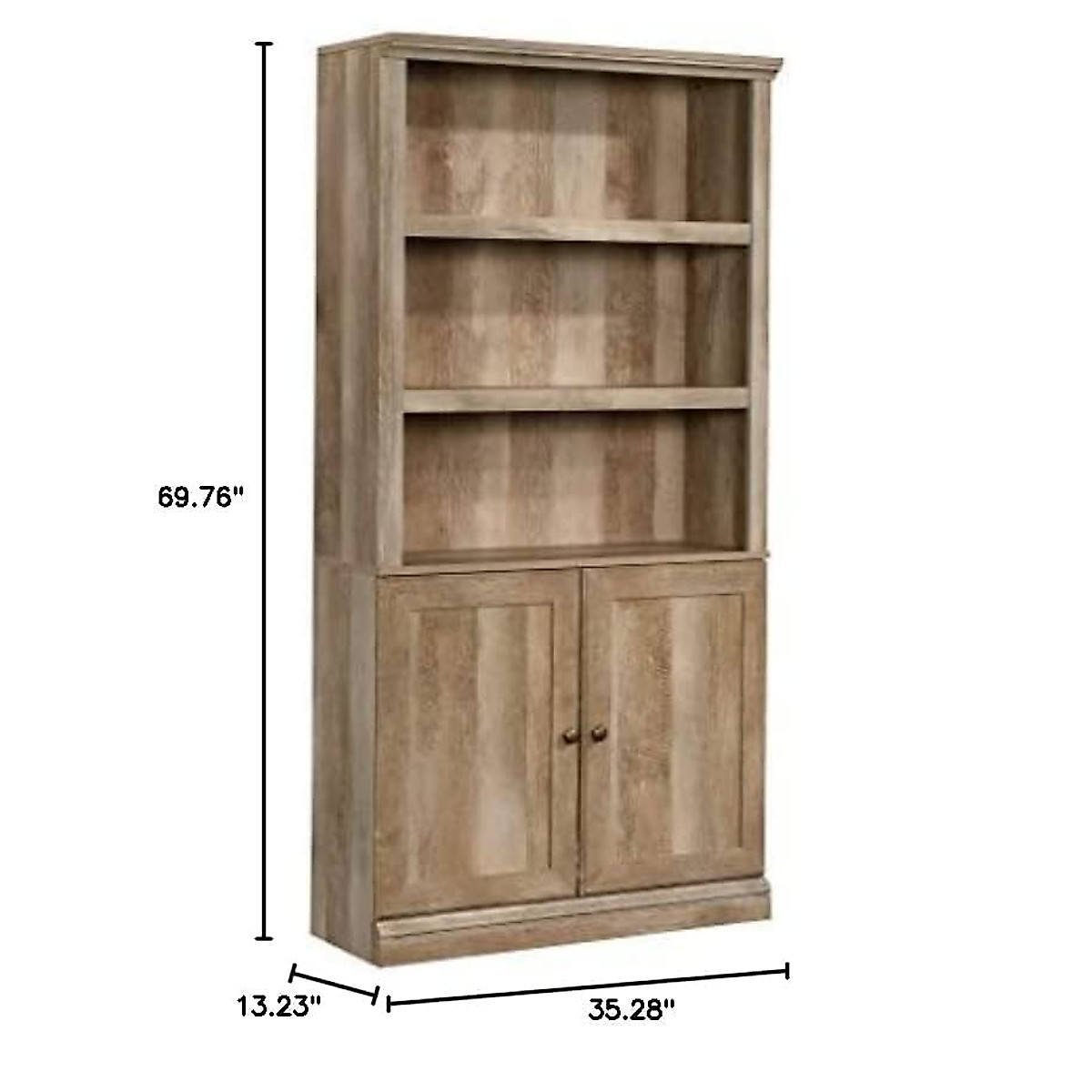 Sauder Miscellaneous Bookcase with Doors, L: 35.28" x W: 13.23" x H: 69.76", Lintel Oak finish
