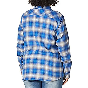 Dickies Women's Long Sleeve Flannel Shirt, Ombre Blue Grey Plaid, Medium