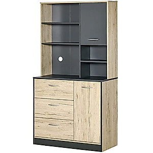 ZHUHW 67" Freestanding Buffet, Kitchen Storage Cabinet with 3 Drawers, Cable Management, 4 Cubbies and 2 Cabinets.
