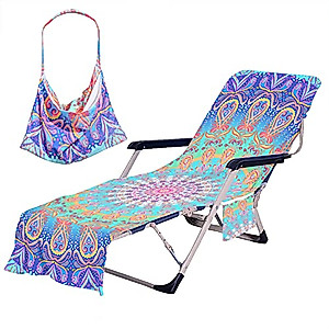 Beach Chair Cover with Side Pockets Thick and Quick Dry Chaise Lounge Chair Towel Cover for Sun Lounger Pool Sunbathing Garden Beach Hotel No Sliding (Mandala)