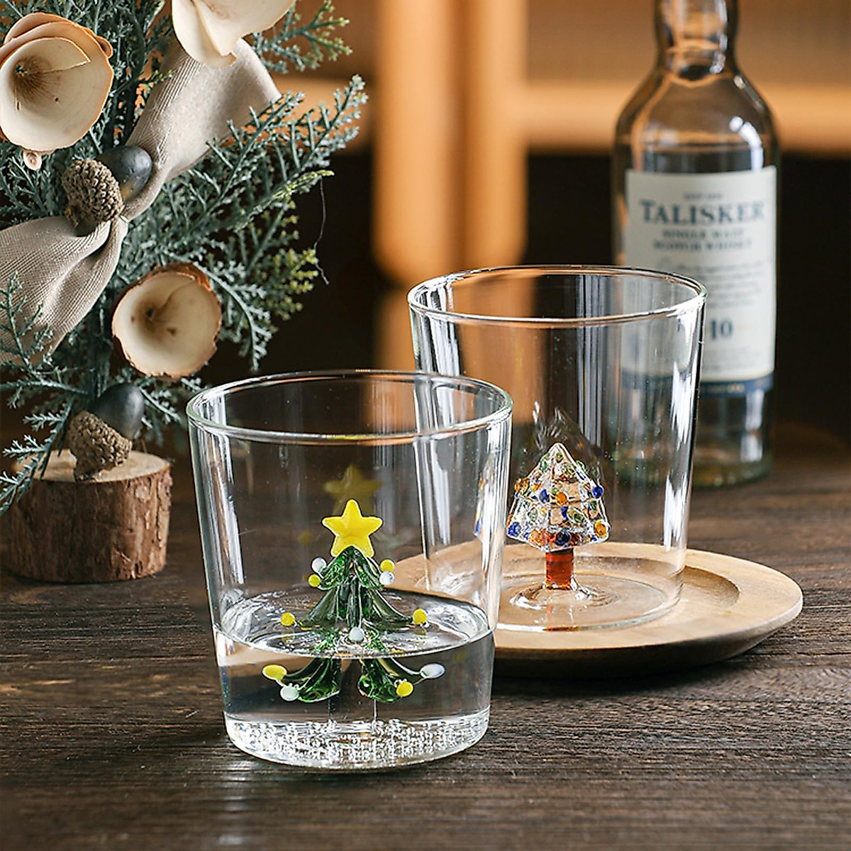 3D Cup With Christmas Tree Figurine Inside Stemless Glass For Wine Water Milk Goblet-Drinking Glass Cup