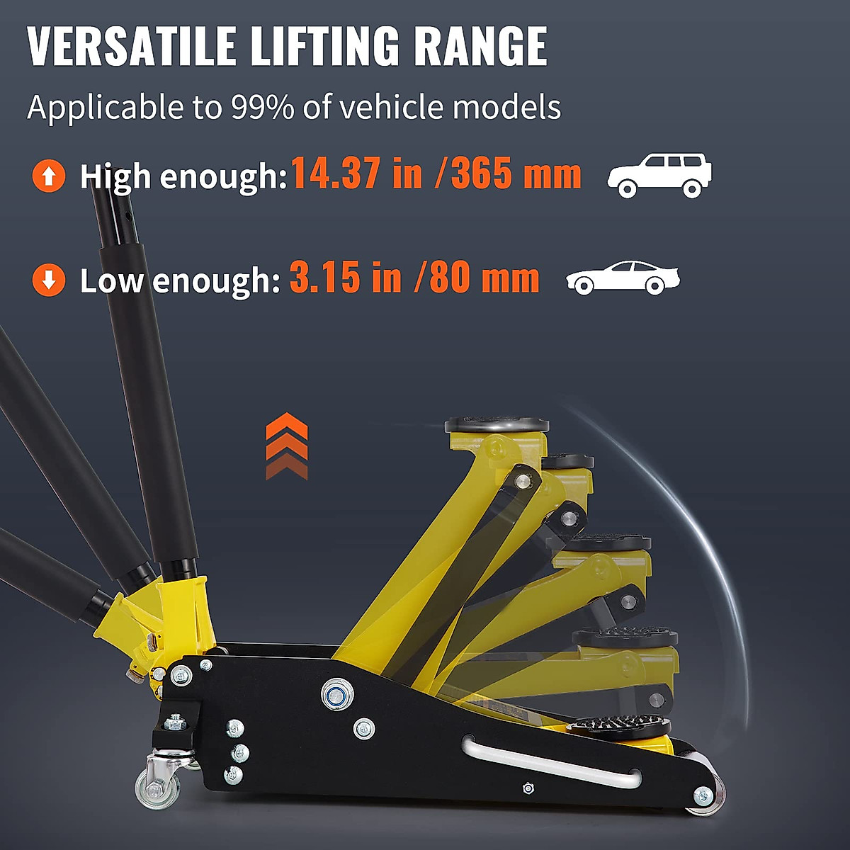 VEVOR 1.5 Ton/3300 LBS Low Profile, Aluminum and Steel Racing Floor Jack with Dual Pistons Quick Lift Pump, Lifting Range 3-3/20"-14-10/27"