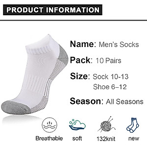 COOVAN 10 Pack Mens Ankle Low Cut Socks Athletic Cushion Casual Socks