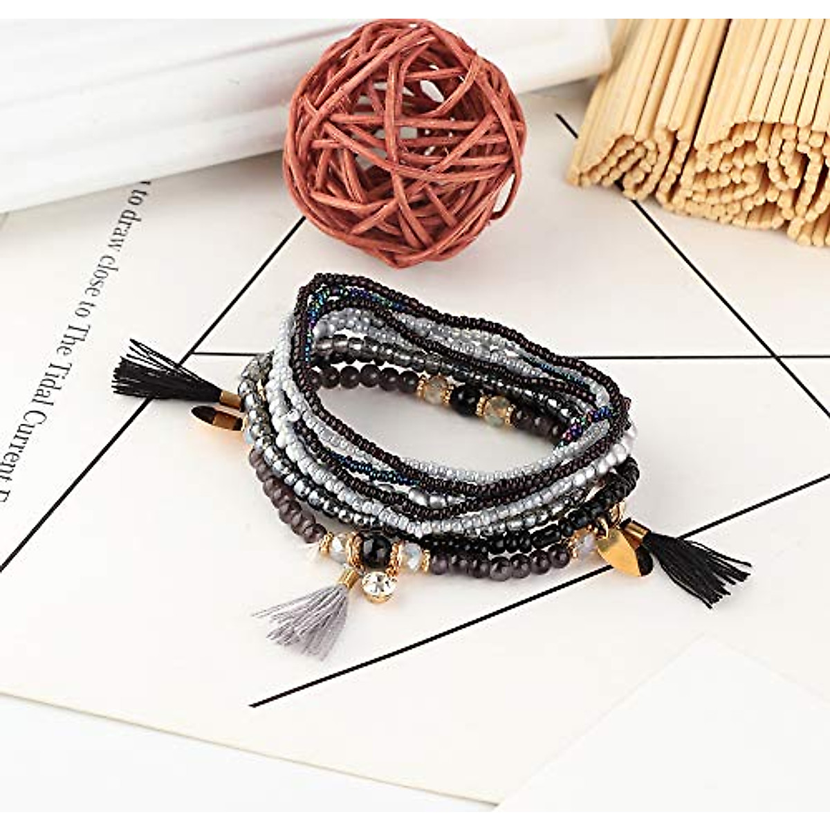 MILACOLATO 6Sets Boho Bead Bracelets Set Multilayered Stackable Bracelets Comfortable Stretch Bracelets Multicolor Bohemian Charm Bracelets for Women Girls