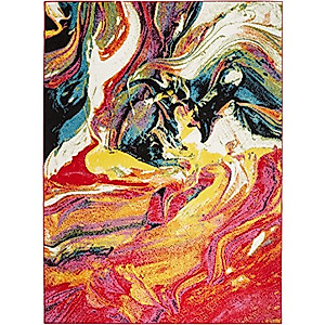 Home Dynamix Splash Avant Area Rug 7'10"x10'2, Abstract White/Pink/Yellow/Blue