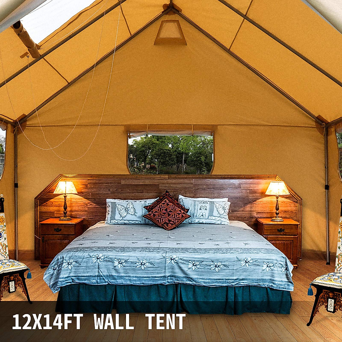 Happybuy Large 12x14ft Waterproof Canvas Wall Tent with PVC Storm Flap, Stove Hole, and 4-Season Suitable for Camping, Hiking, Mountaineering, Fishing, Party, and Hunting