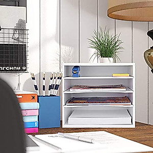 eMerit Wood Desktop Organizer Paper Storage Letter Tray File Sorter with Adjustable Shelves for Home Office,White
