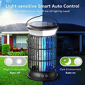 Solar Bug Zapper Outdoor, 4200V Effective Mosquito Zapper, Cordless Bug Zapper Outdoor, 4000mAH Rechargeable Fly Zapper, 4 Modes Insect Zapper for Patio, Porch, Kitchen, Bedroom