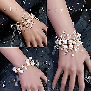 PRDGIRL Wedding Bridal Bridesmaid Hand Flower, Corsage Bracelet Wedding Planner Wrist Corsage Wrist Flowerfor Flower Girl Wedding Festival Beach Party Prom (Set of 2)