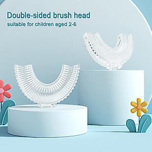 Whaline 4 Pack Kids U-Shaped Toothbrush Little Duck Manual Training Yellow White Pink Blue Tooth Brush Multicolor Silicone Whitening Massage Toothbrush Whole Mouth Toothbrush for Kids 2-6 Years