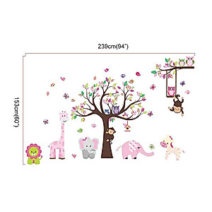 ufengke Animal Tree Wall Stickers Pink Elephant Giraffe Wall Decals Art Decor for Kids Bedroom Nursery DIY