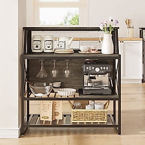 Bestier Bar Table with Storage Coffee Bar Cabinets for Liquor and Glasses, Wine Rack Freestanding Floor with Glass Holder for Home Kitchen Dining Room Basement, Gray