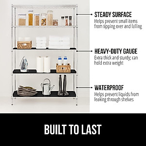 Gorilla Grip Wire Shelf Liner, Set of 5 Waterproof Shelving System Liners for Organizing Metal Rack, Kitchen Cabinets, Cupboard, Pantry, Closet, Hard Plastic Covers Preventing Spills, 14x30 Black