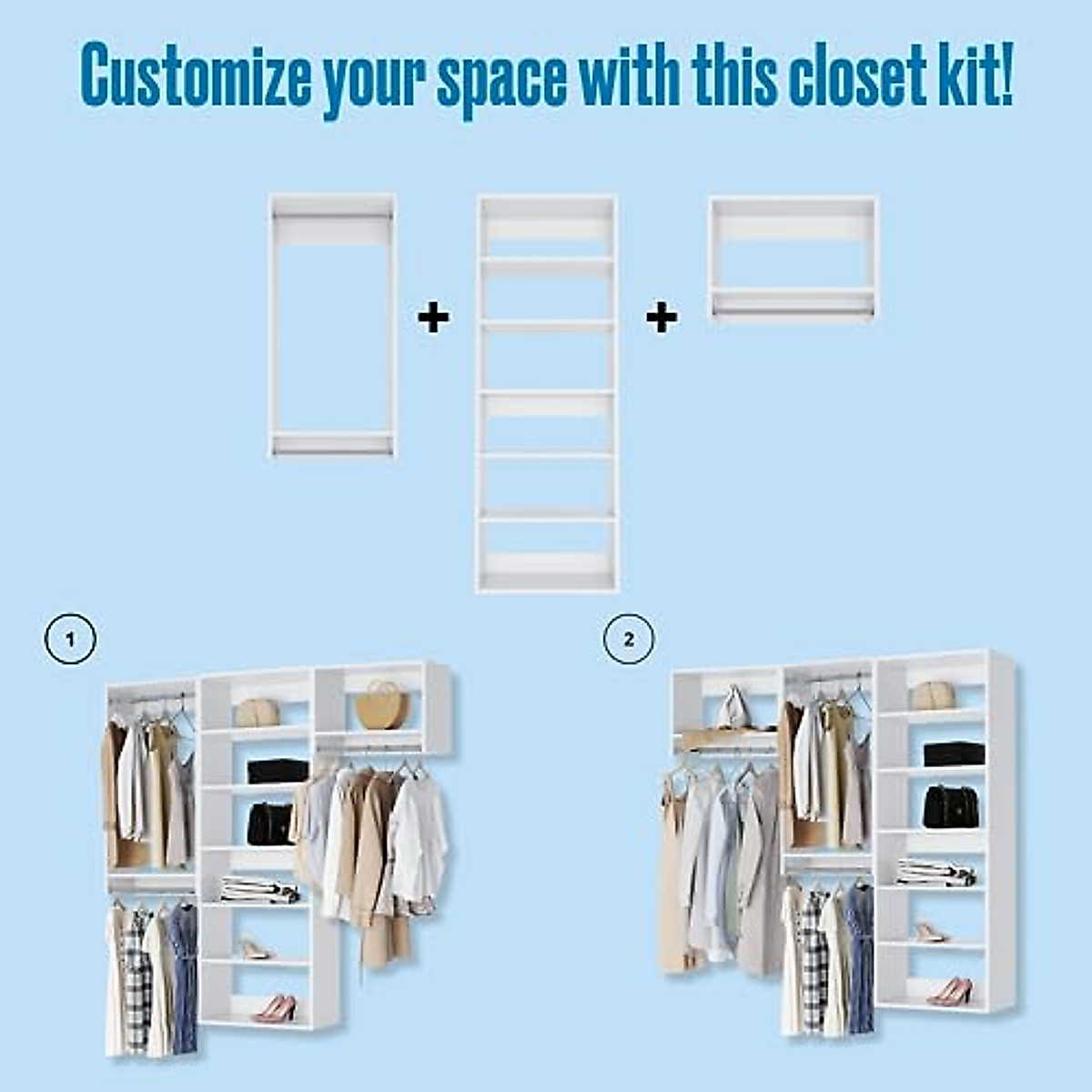 MC Modular Closets Closet Kit with Hanging Rods & Shelves - Corner Closet System - White, 79.5 inches Wide