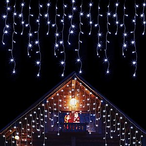 Blissun 360 LED Iciclelights, 29.5FT 8 Modes Curtain Fairy Lights with 60 Drops, Christmas Outdoor String Lights for Wedding Halloween Thanksgiving Party Home Garden Indoor Decorations (White)