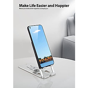 Cell Phone Stand, Portable Aluminum Phone Holder, Adjustable Phone Dock Cradle, Compatible with iPhone 13/12/11 Pro Max, Samsung Galaxy, Small Tablets(Silver)