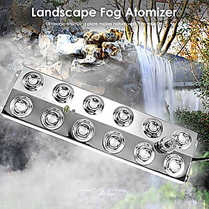 BITOWAT Ultrasonic Fogger 12 Heads Mist Maker with Waterproof Power Supply + 6 PCS Replaceable Ceramics Discs + Replacement Tool 7kg/h Mini Fog Machine for Greenhouse Garden Lawn and Pond