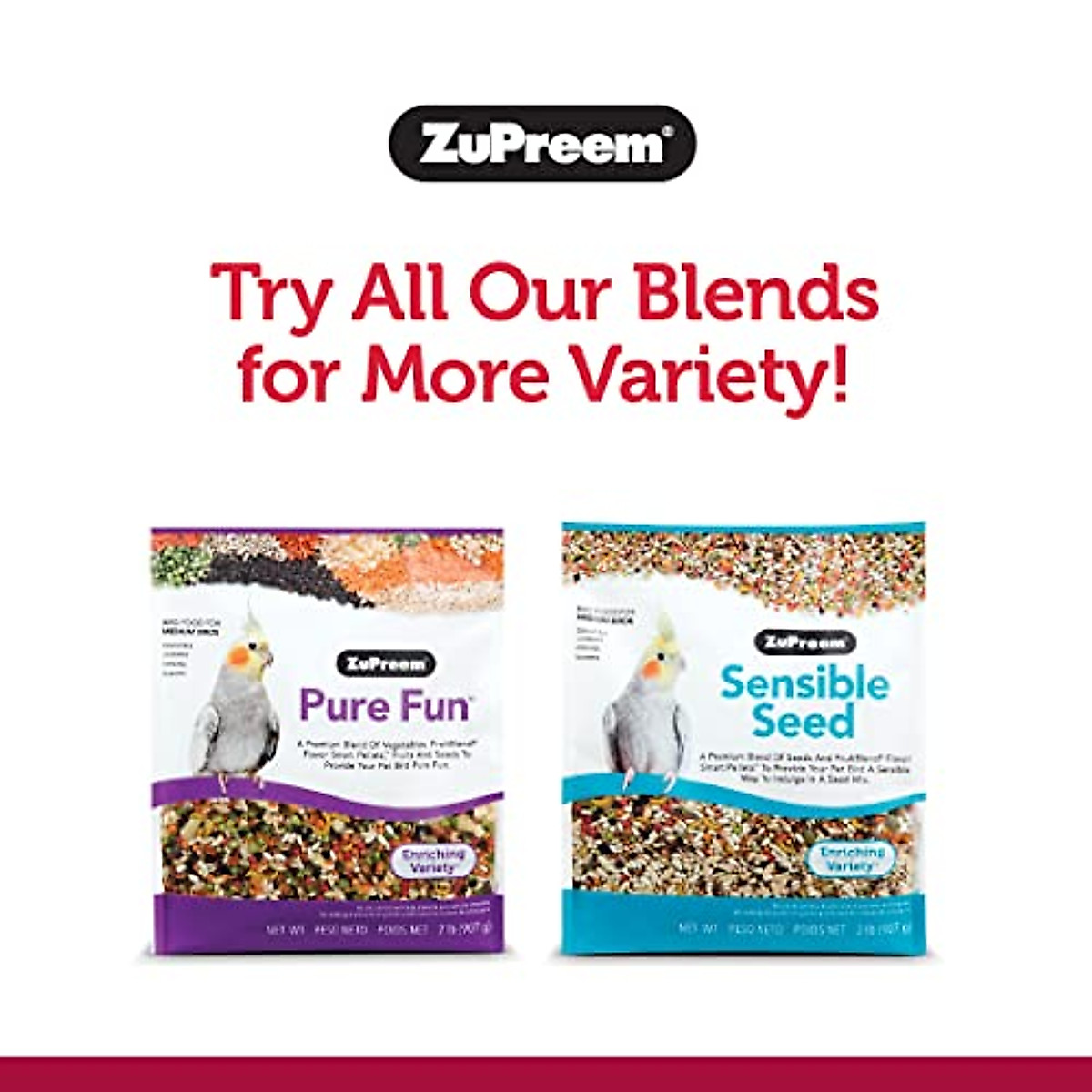ZuPreem Smart Selects Bird Food for Small Birds, 2 lb - Everyday Feeding for Parakeets, Budgies, Parrotlets