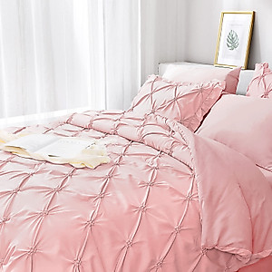 JOLLYVOGUE Queen Comforter Set 7 Pieces, Pink Bed in a Bag Comforter Set for Bedroom, Bedding Comforter Sets with Comforter, Sheets,Ruffled Shams & Pillowcases