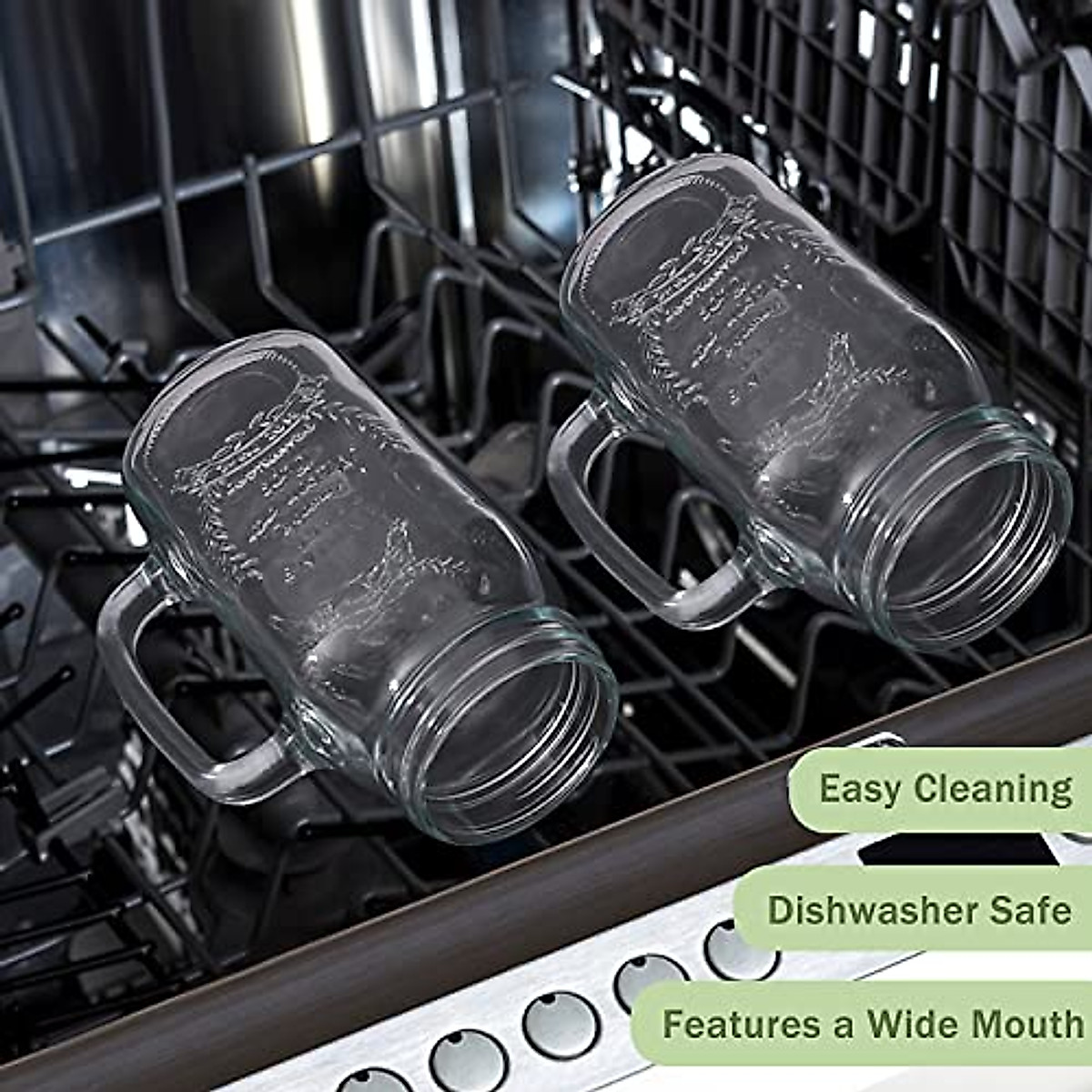 Yirilan 4 Pack 24Oz Mason Jar Cups, Mason Jars with Handle, Mason Jar Drinking Glasses, Mason Jar with Lid and Straw, Mason Jar Mugs