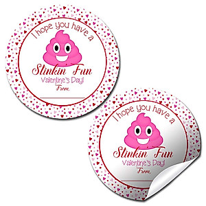 Stinkin’ Fun Pink Poop Emoji Valentine Party Favor Sticker Labels for Girls, 40 2" Party Circle Stickers by AmandaCreation, Great for Classroom Valentines, Envelope Seals, Gifts & Treats