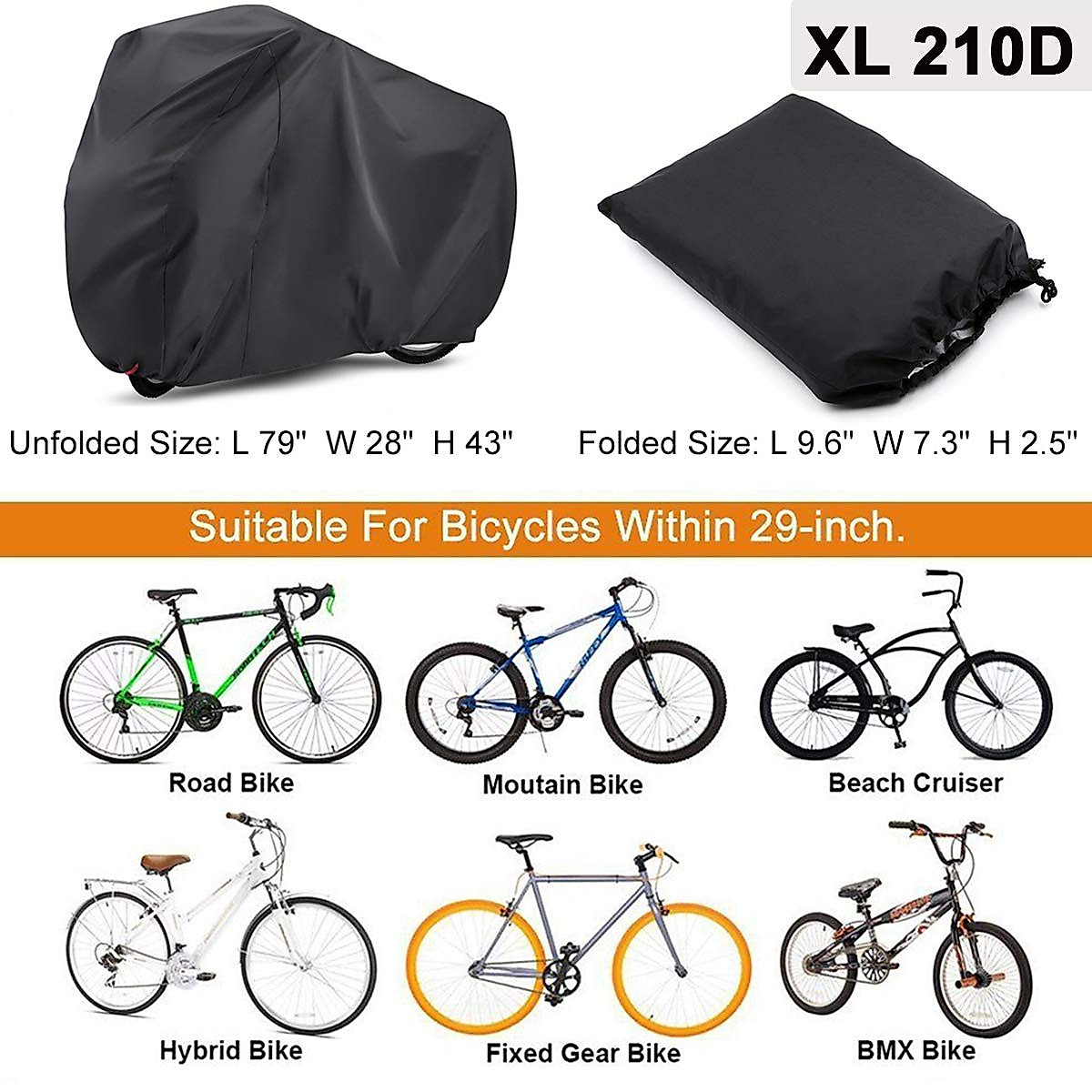 EUGO Bike Cover for 2 or 3 Bikes Outdoor Waterproof Bicycle Motorcycle Covers XL XXL Oxford Fabric Rain Sun UV Dust Wind Proof for Mountain Road Electric Bike (Black-210D-XL for 2 Bikes)