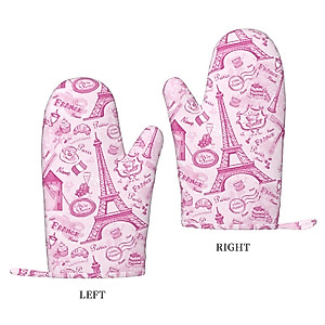 Custom Silicone Oven Mitts with Name France Paris Eiffel Heat Resistant Non-Slip Cotton Lining Oven Gloves Set of 2 Comfort Safety Durable Kitchen Pot Holder for BBQ Cooking Baking