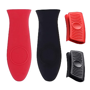 4 Pieces Silicone Hot Handle Holder, Potholder for Cast Iron Skillets, Silicone Assist Handle Holder, Non-Slip Pot Holder Sleeve, Heat Resistant Potholder Cookware Handle (Red&Black)