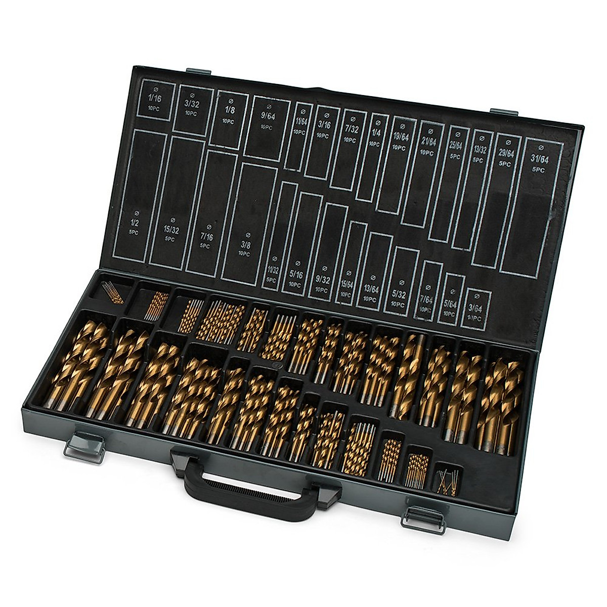 230 Piece Titanium Drill Bit Set - Multiples of Each of The 27 Sizes from 3/64" up to 1/2 Inch -Coated HSS