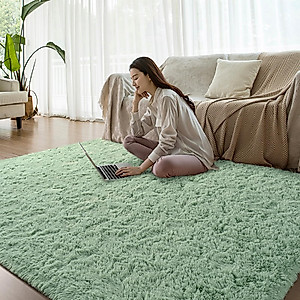 Zedrew Sage Green Runner Area Rugs for Bedroom Living Room, 2x4 Feet Fluffy Bedside Rugs, Soft Shaggy Carpet Rug for Kids Room Nursery, Furry Rugs for Girls Boys Dorm Room Home Decor