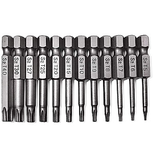 Torx Screwdriver Bit Set, PTSLKHN S2 Steel Magnetic Security Tamper Proof Star 6 Point Screw Driver Kit Tools, 12PCS 1/4" Hex Shank T5-T40 50mm Length, Perfect for IKEA Type Furniture