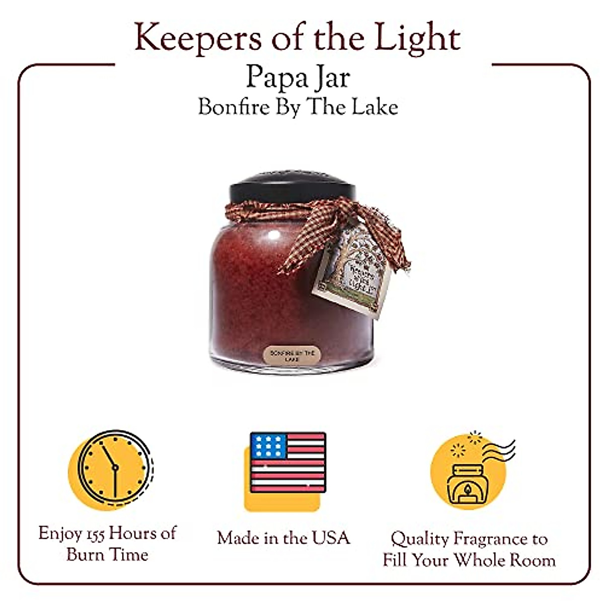 Valentine's Day Special Bundle Bonfire by The Lake - 34oz Papa Scented Candle Jar Plus Black Heart Candle Jar Holder