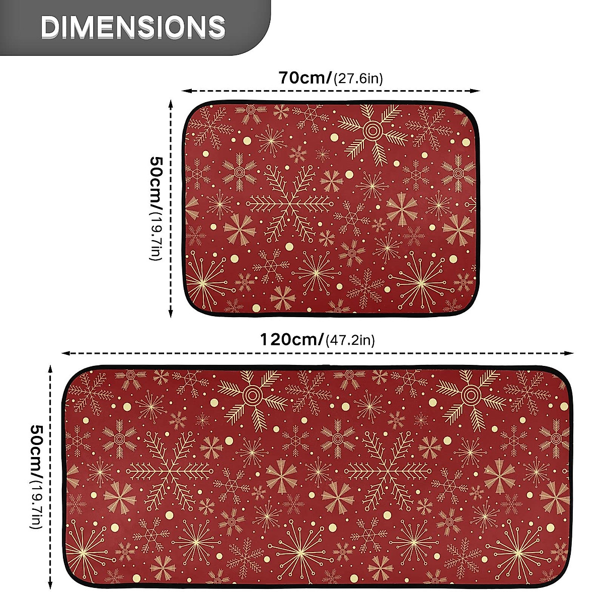 Pfrewn Red Golden Snowflakes Kitchen Rug and Mat Set of 2 Anti Fatigue Non Slip Washable Winter Christmas Glitter Snow Runner Rugs Floor Mats for X-mas Holiday Kitchen Laundry Room Home Decor