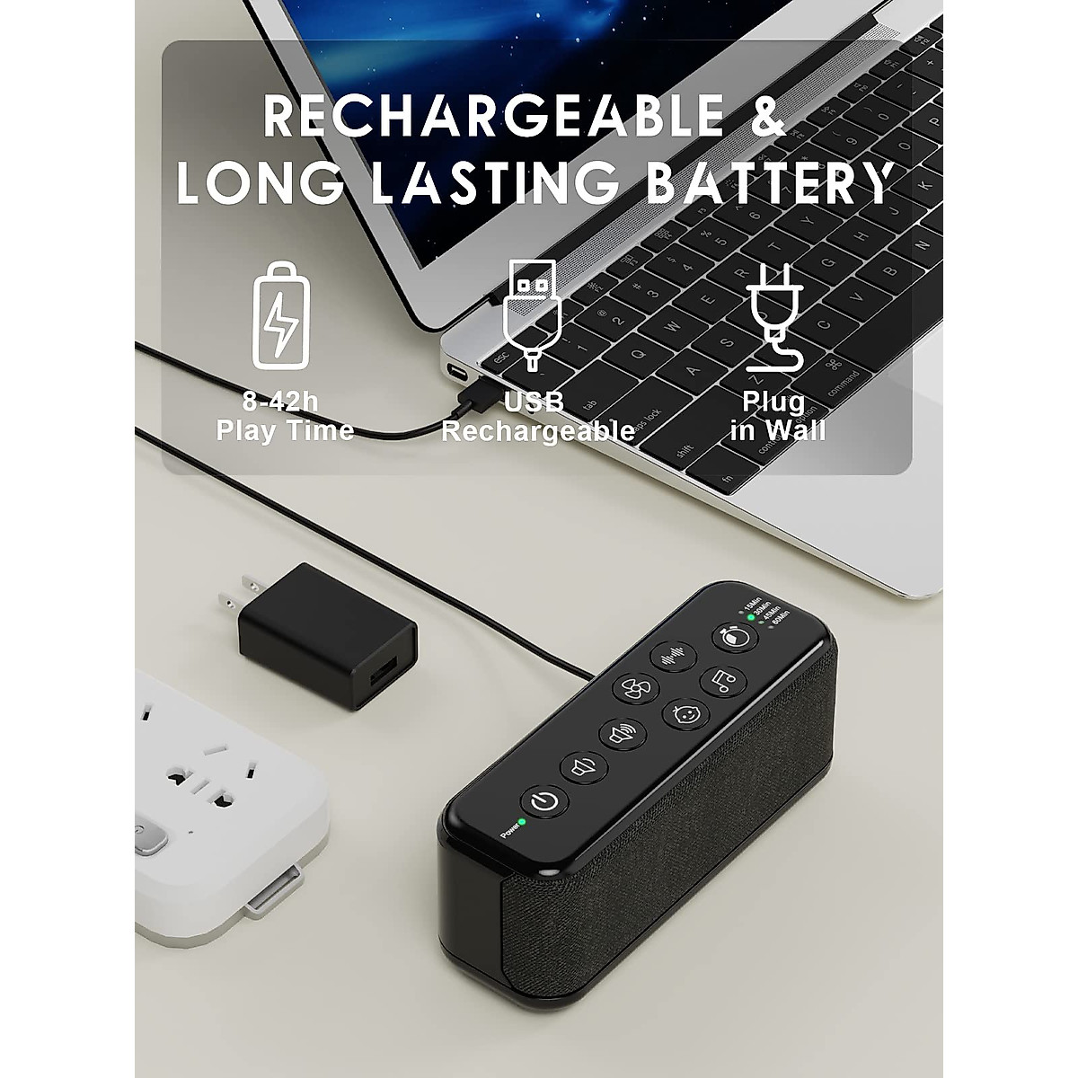 Portable White Noise Machine for Adults Kids with 42 Soothing Sounds, Rechargeable Travel Sound Machine, Rain & Ocean Sounds, Auto-Off Timer & 8-Level Volume Control