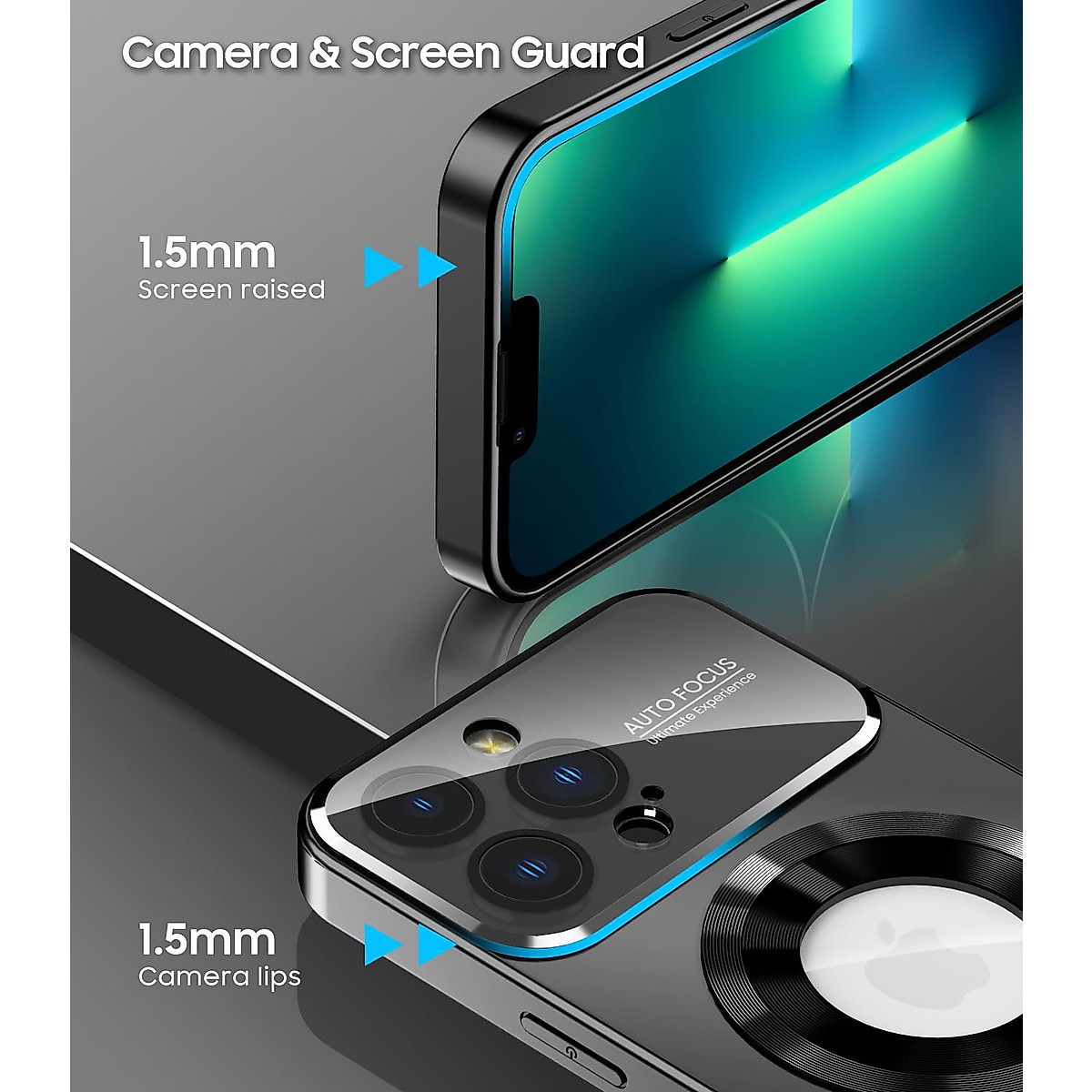 MAKAVO Magnetic for iPhone 13 Pro Max Case, Compatible with MagSafe, Built-in Camera Lens Protector, Logo View, Military Grade Drop Proof Phone Case Cover, Black