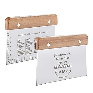 2PCS Bench Dough Scraper, Stainess Steel Kitchen/Pastry/Food/Bread/Cutting Board Scraper Cutter Chopper with Protective Cover, Ergonomic Wood Handle (2 Pack, Unique Pattern Design)