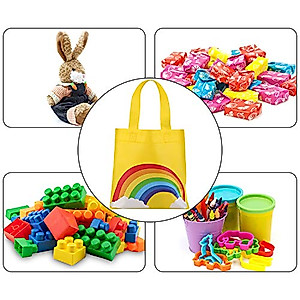 Aneco 24 Pieces Rainbow Non-Woven Bags Tote Gift Bags Rainbow Party Bags Birthday Bags with Handles for Party Favors, 8 by 8 Inches, 6 Colors