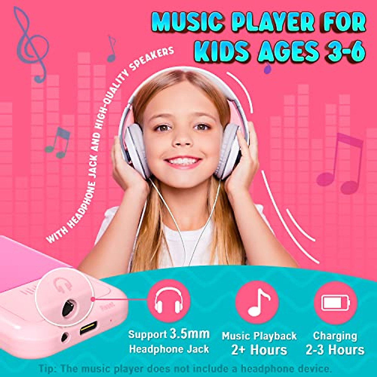 Prysyedawn Kids Phone, Christmas Birthday Gifts for Girls/Boys Age 3-6,Toddler MP3 Music Player with Flip Camera, Alarm Clock Portable Learning Toy for 3 4 5 6 Year Old Girl with SD Card-Pink