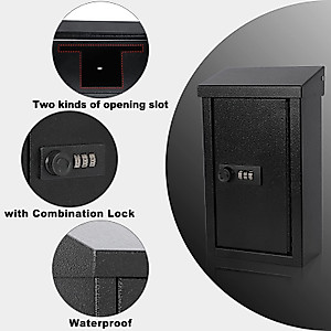 xydled Wall-Mounted Key Drop Box with Combination Lock, Metal Mailbox, Indoor&Outdoor Storage Box, Hanging Secured Postbox, for Home & Business Use, 5.5X 3.0X 9.8 inch, Black