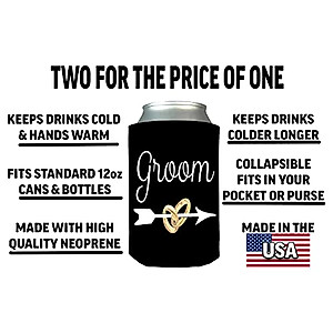 Bride and Groom Collapsible Can Bottle Beverage Cooler Sleeves 2 Pack Wedding Engagement Anniversary Gift Set
