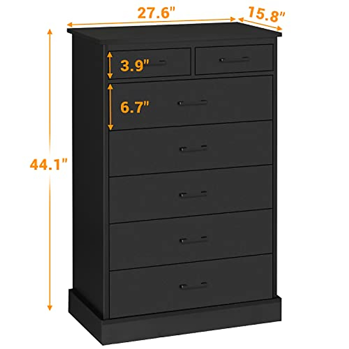 EPHEX Tall Dresser with 7 Drawers for Bedroom, Storage Tower Clothes Organizer, White Chest of Sturdy Pedestal, 27.6'' W x 15.8'' D 44.1'' H Black