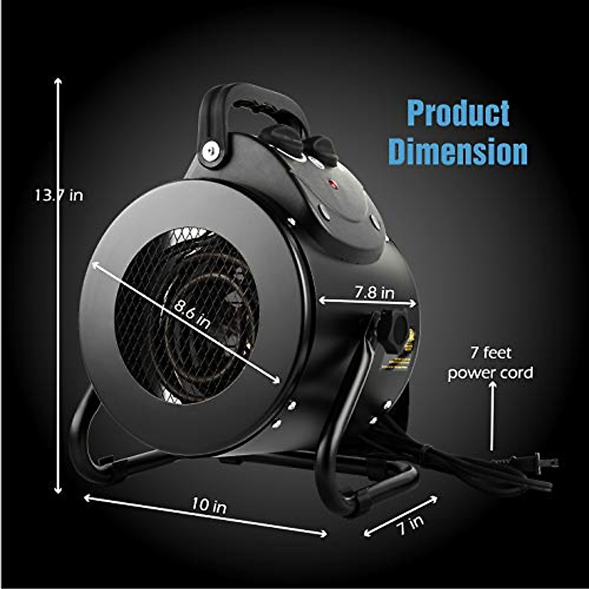 iPower Electric Heater Fan with Digital Cooling Thermostat Controller for Greenhouse, Grow Tent, Workplace, Overheat Protection, Fast Heating, Black