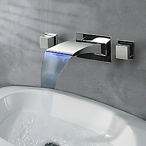 Lightinthebox Contemporary Wall Mounted LED Waterfall with Ceramic Valve Two Handles Three Holes for Chrome Bathroom Sink Faucet