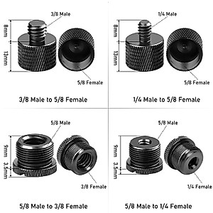 Mic Stand Adapter Set,8 Pcs Mic Thread Adapters-5/8 Female to 3/8 Male and 3/8 Female to 5/8 Male, 5/8 Female to 1/4 Male and 1/4 Female to 5/8 Male-Screw Adapter for Microphone Stand Mic Boom Arm