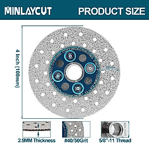 MINLAYCUT Diamond Cutting Grinding Discs - 4" Diamond Blade 100mm Double Side for Granite Marble Procelain Ceramic Tile Stone Concrete 5/8''-11 Thread