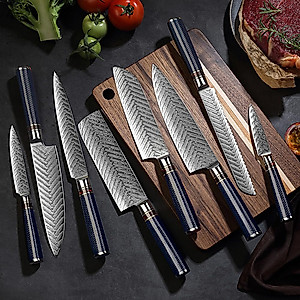 Damascus Knife Set 9 Piece Kitchen Knife Sets Honeycomb Resin Handle 9Cr18MoV Ultra Sharp Professional Chef Knives Set for Cooking Exquisite Cutlery set