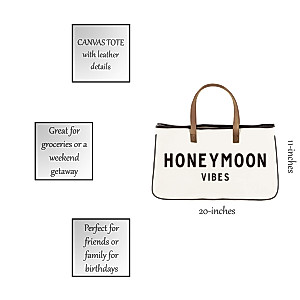 Santa Barbara Design Studio Tote Bag Wedding Collection Black and White 100% Cotton Canvas with Genuine Leather Handles, Large, Honeymoon Vibes