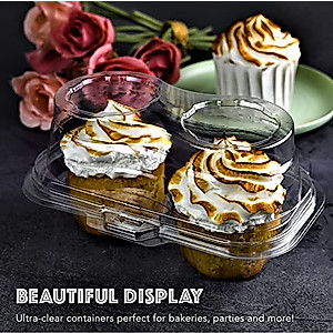 Green Direct 2 Compartment Disposable Cupcake Containers | Clear Cupcake Boxes Airtight | Stackable Cupcake Holders With Lid | Cupcake Plastic Containers Dome Cupcake Carrier BPA Free (50)